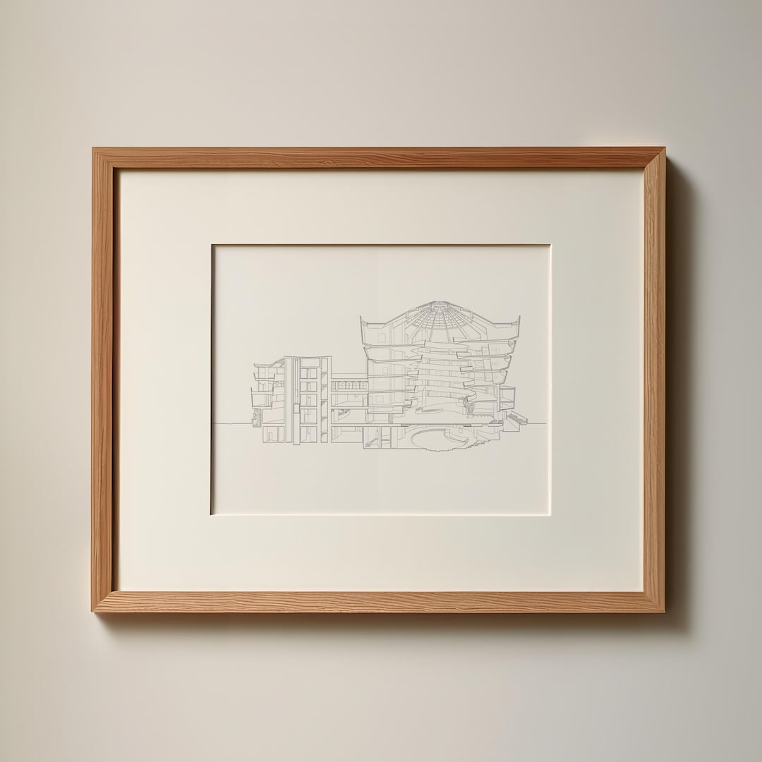 Guggenheim Museum Perspective Section: Modernist Architectural Wall Art ...
