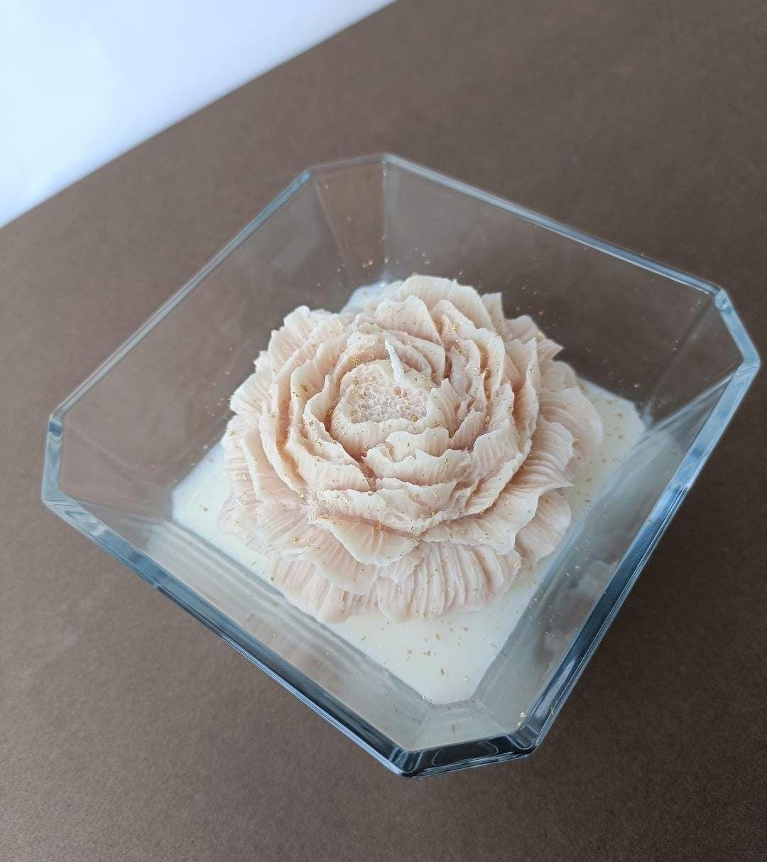 Peonía De Cera De Soja: Elegancia Floral En Vaso De Cristal - Etsy
