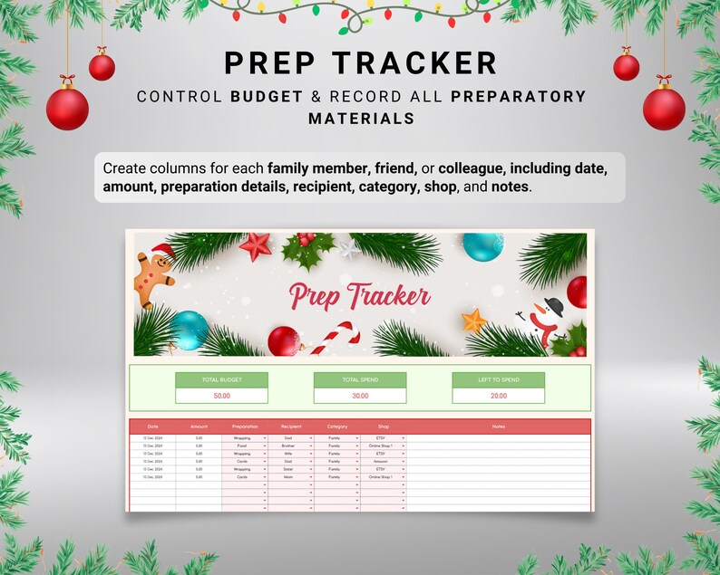Christmas Planner Budget Spreadsheet Template, Holiday Gift Tracker ...