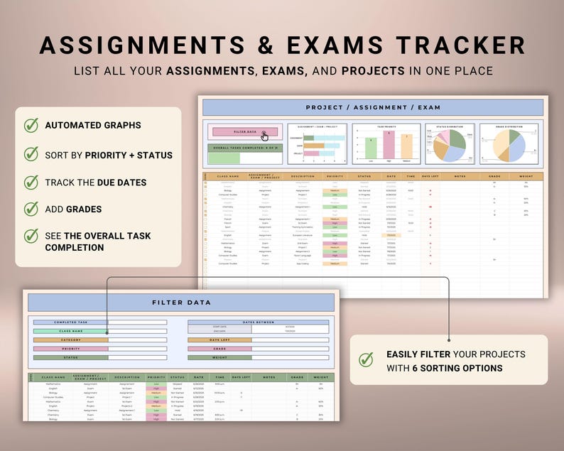 University Student Planner Spreadsheet 2025, College Assignment Tracker ...