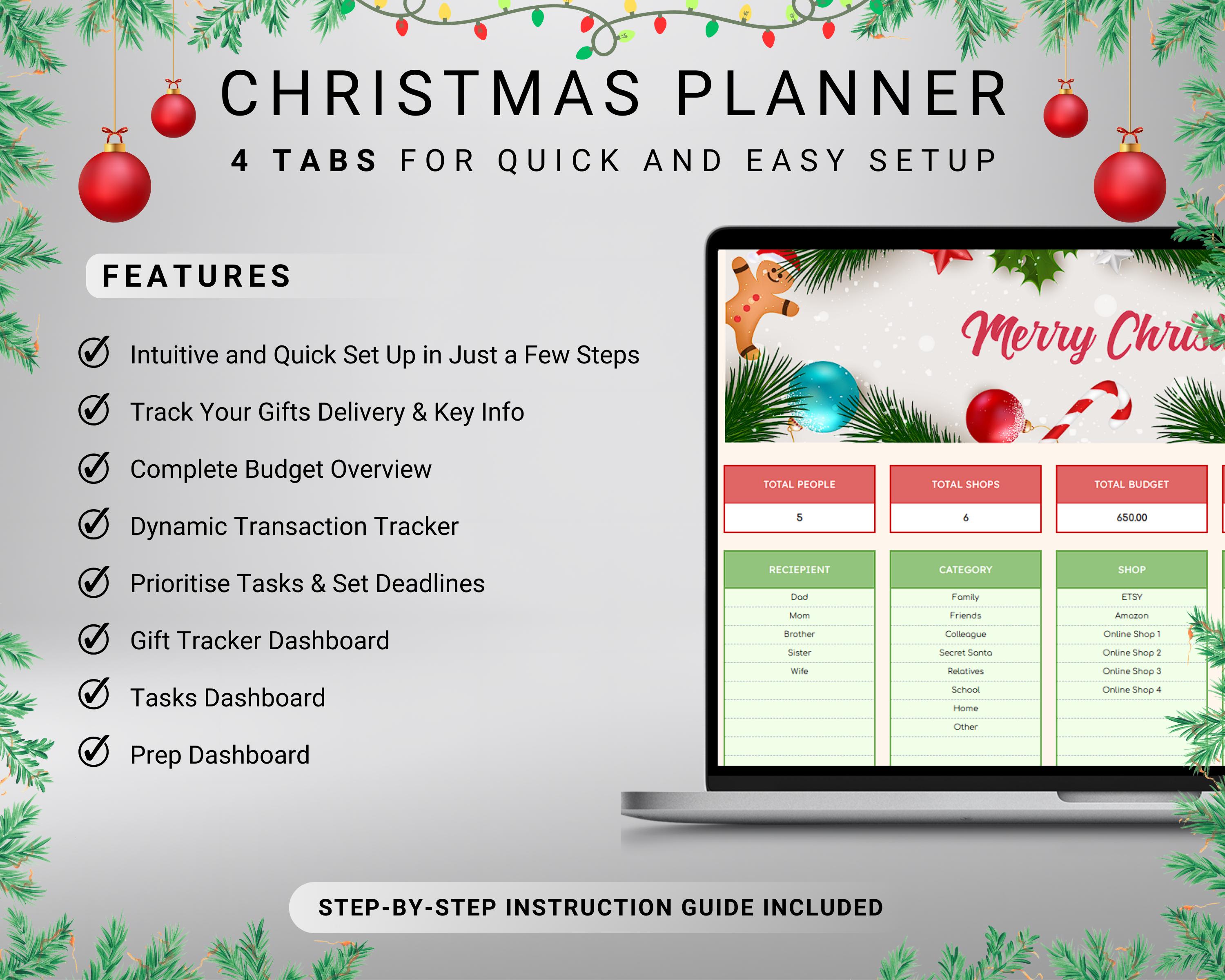 Christmas Planner Budget Spreadsheet Template, Holiday Gift Tracker ...