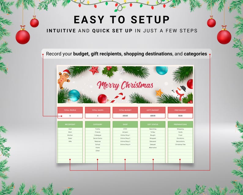Christmas Planner Budget Spreadsheet Template, Holiday Gift Tracker ...