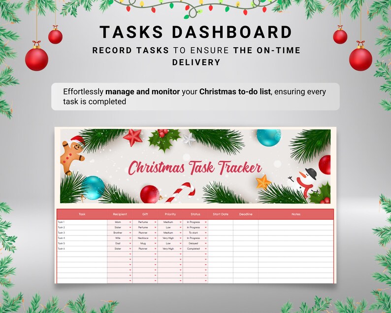 Christmas Planner Budget Spreadsheet Template, Holiday Gift Tracker ...