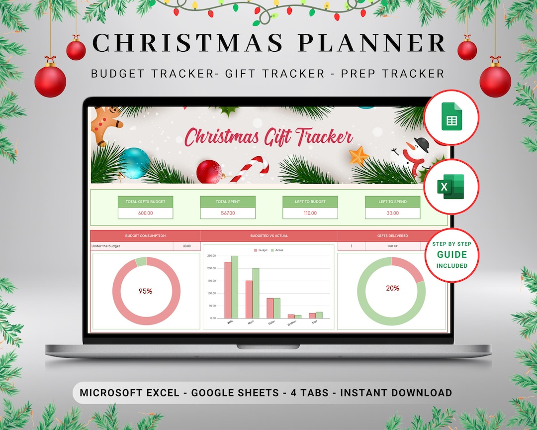 Christmas Planner Budget Spreadsheet Template, Holiday Gift Tracker ...