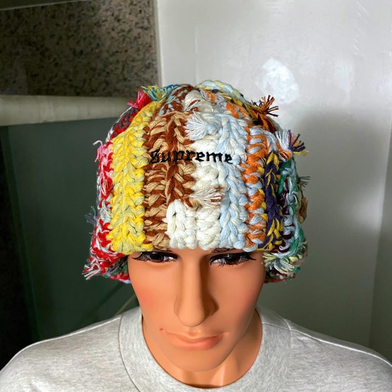 Multicolored Hand Tied Beanie | Crochet Beanie | Scrap Beanie | Street ...