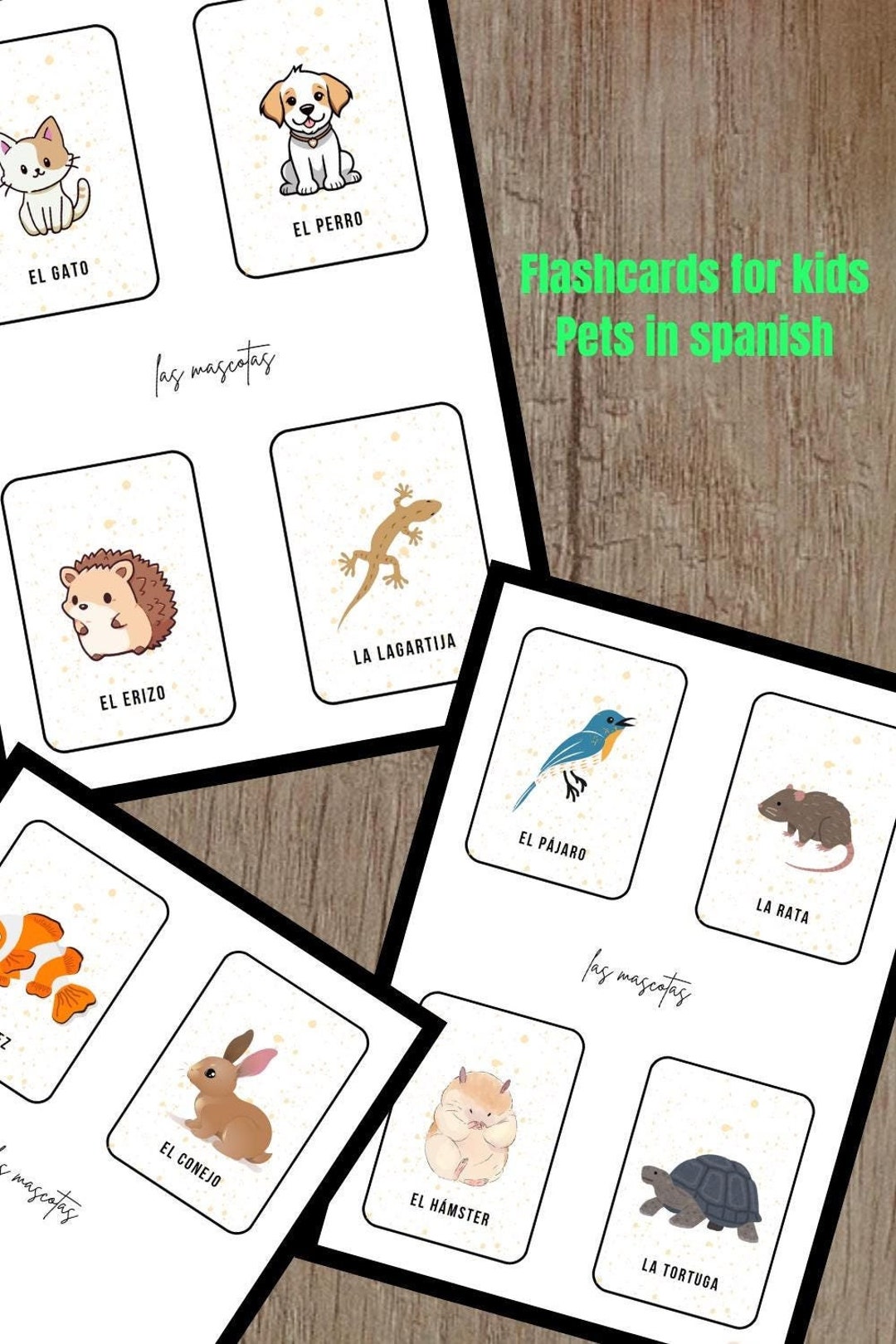 PETS Spanish Flashcards (for Kids) - MASCOTAS Spanish Flashcards (for ...
