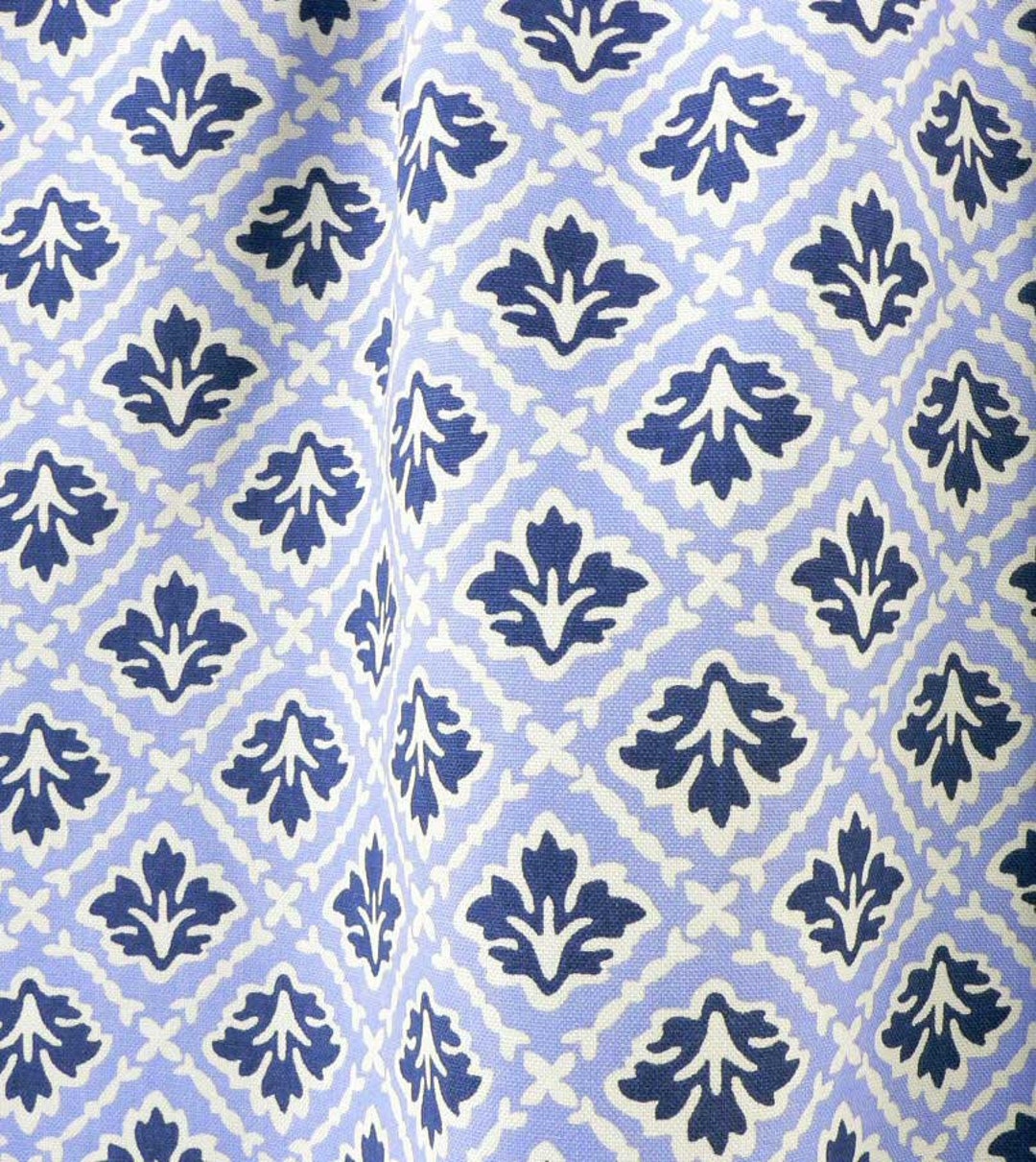 Blue on White Fleur De Lis Home Fabric by the Yard, Cobalt Blue and ...