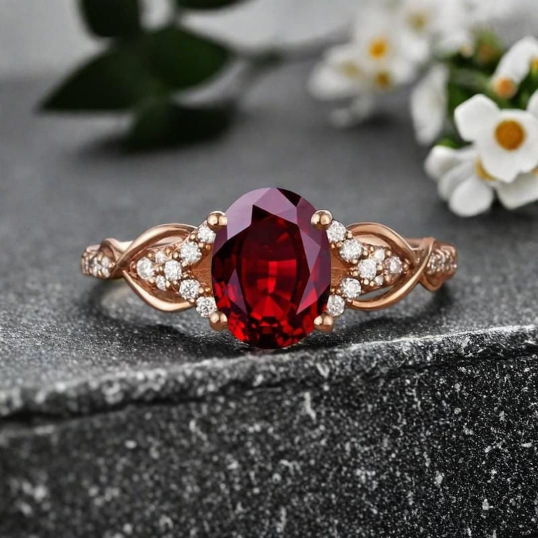 Vintage Oval Cut Ruby Ring 14K Solid Gold Ruby Gemstone Engagement Ring ...