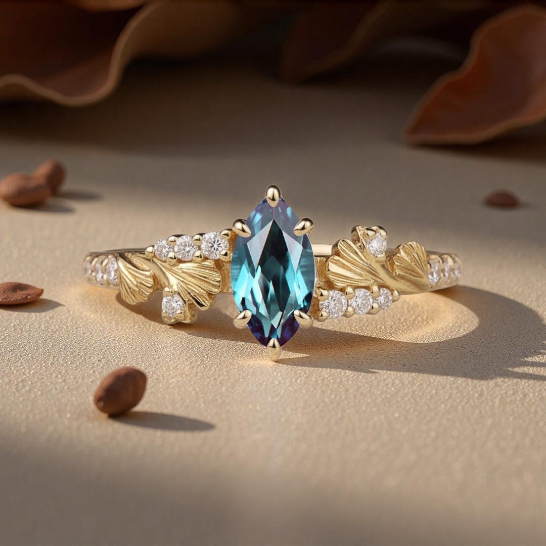 Marquise Cut Alexandrite Engagement Ring Alexandrite Wedding Ring ...