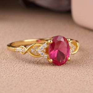 Vintage Oval Cut Ruby Ring 14K Solid Gold Ruby Gemstone Engagement Ring Art Deco Moissanite ...