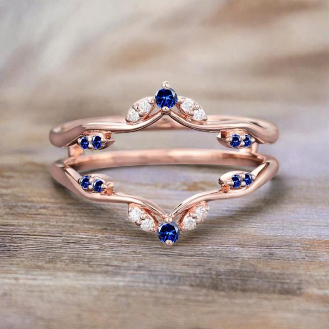 Sapphire Ring Enhancer Vintage Moissanite Curved Wedding Band Rose Gold ...