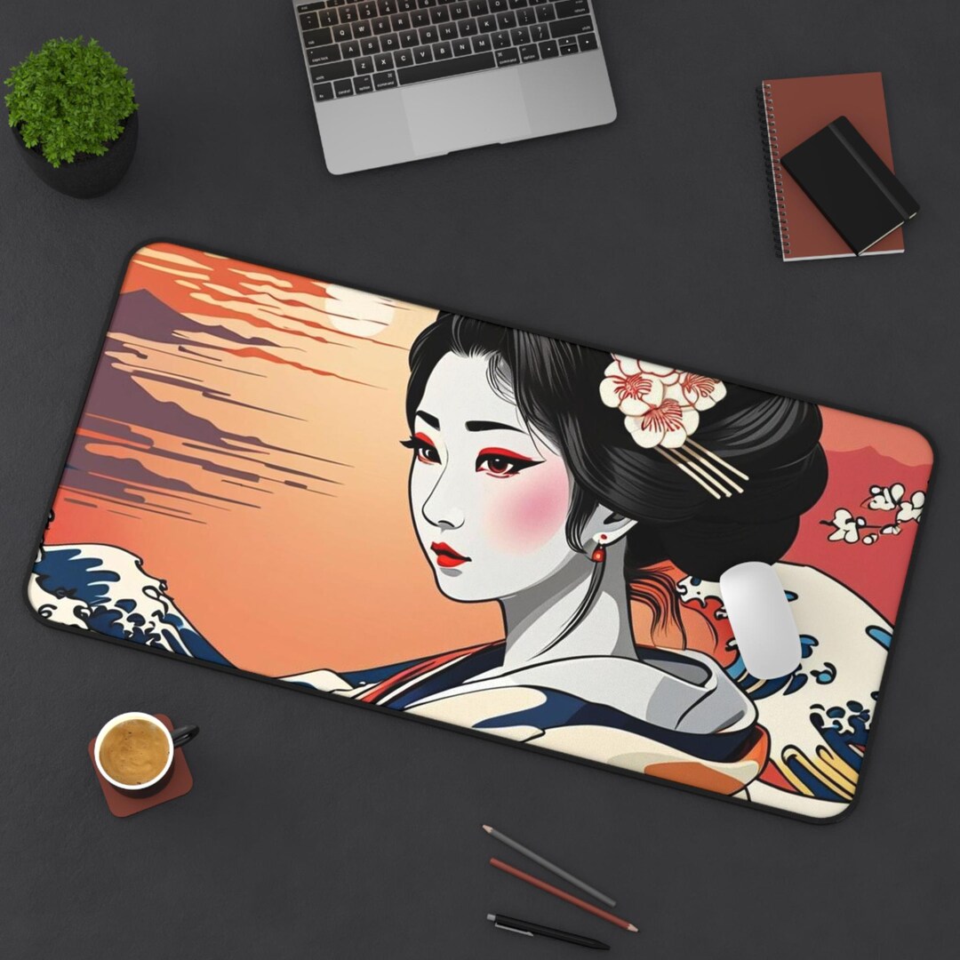 Desk Mat With Geisha Ukiyo-e Design - Japanese Inspired Office Decor ...