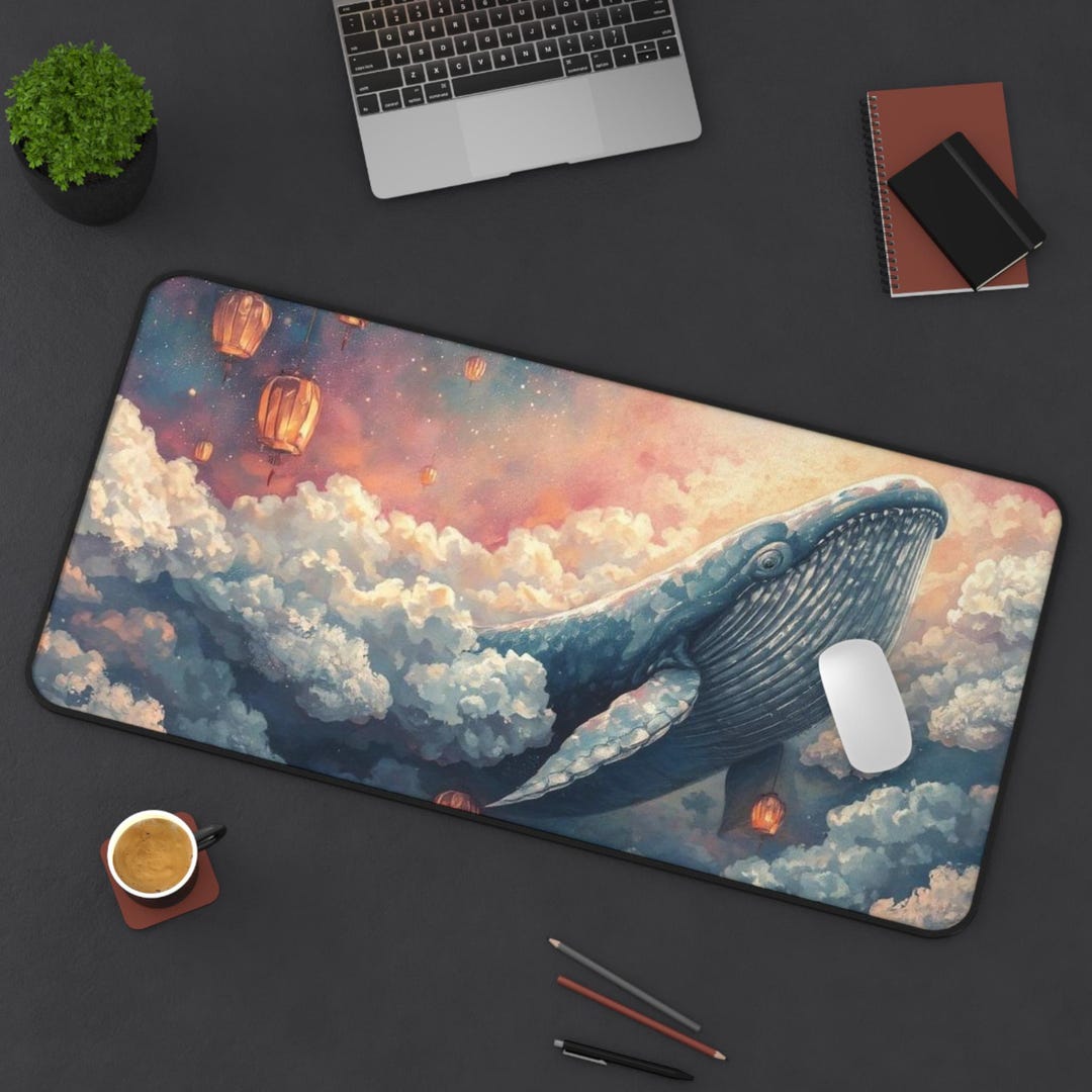 Desk Mat, Whale in the Clouds, Ocean Animal Mousepad, Under the Sea ...