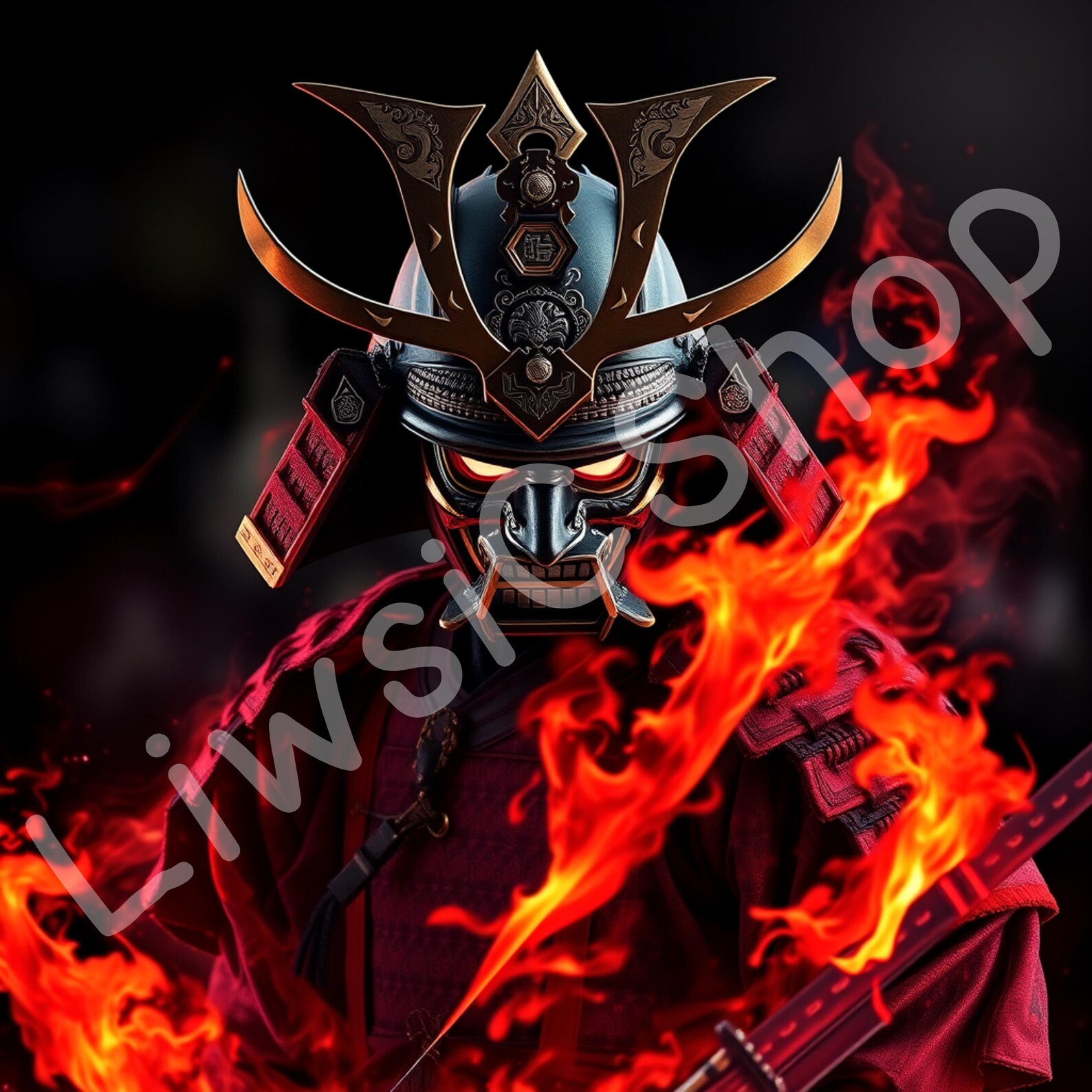Samurai Full Blaze V1|samurai| Blaze | Digital Art Print | Wall Art ...