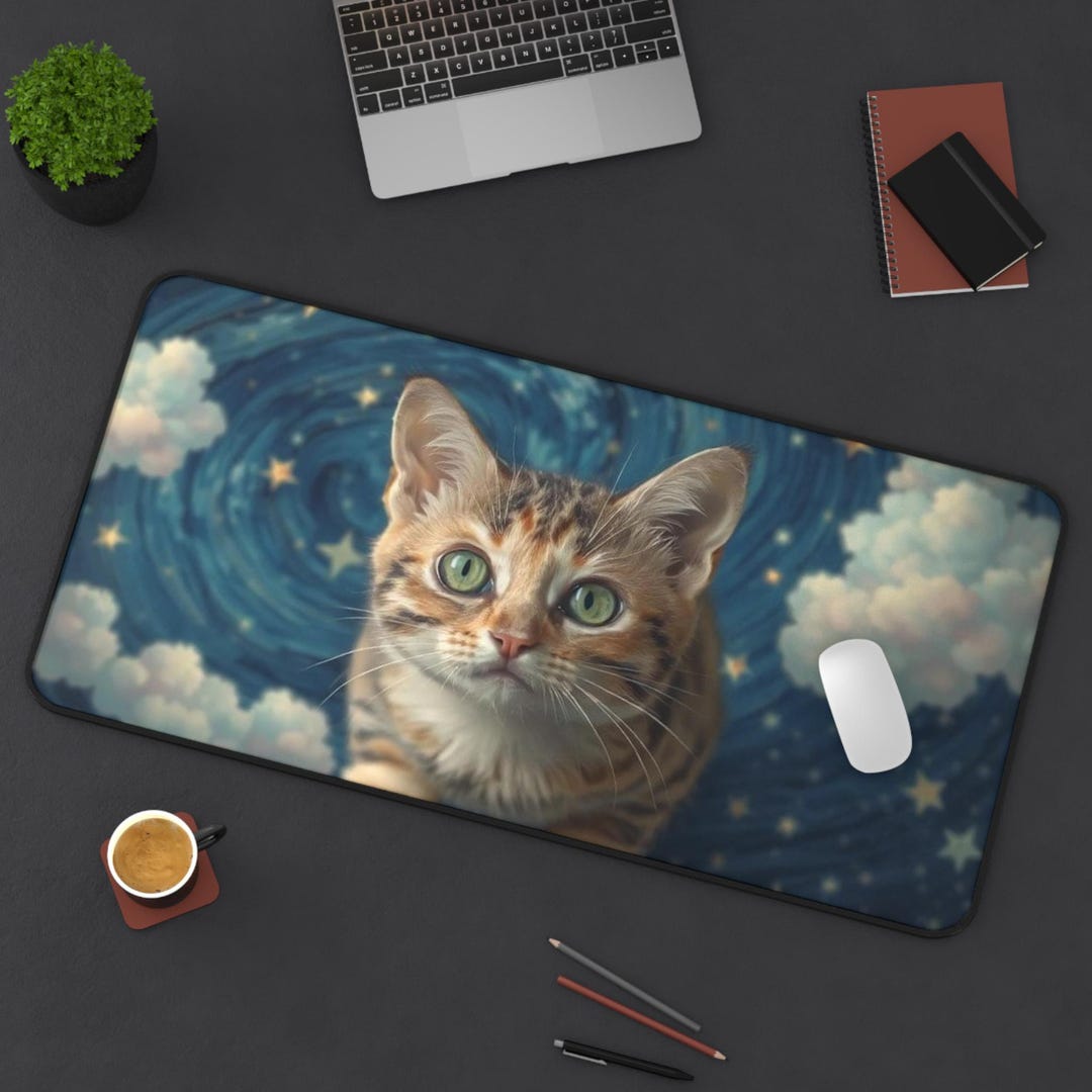 Cat Desk Mat, Kitty Office Decor, Cute Calico Cat Desk Pad, Cat Lover ...