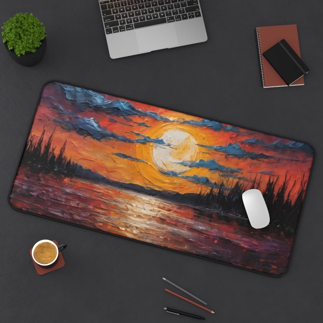 Desk Mat - Sunset Moonrise, Desk Blotter, Workspace Accessory, Office ...