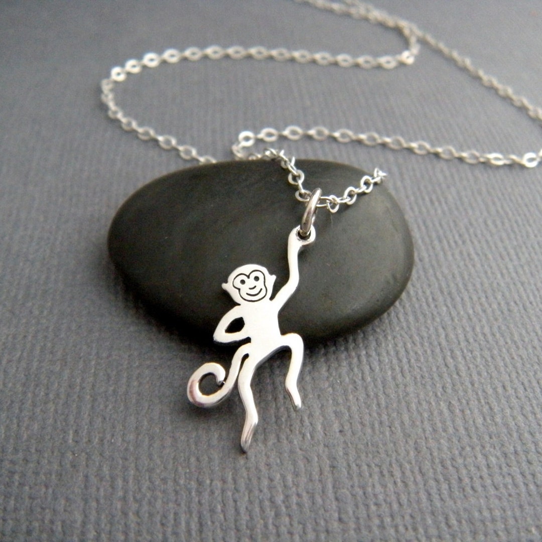 Tiny Silver Monkey Necklace. Small Sterling Silver Animal Pendant ...