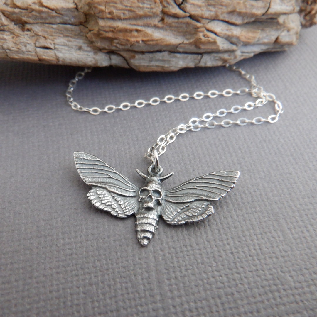 Sterling Silver Death Heads Moth Necklace. Realistic Hawk Insect Charm ...