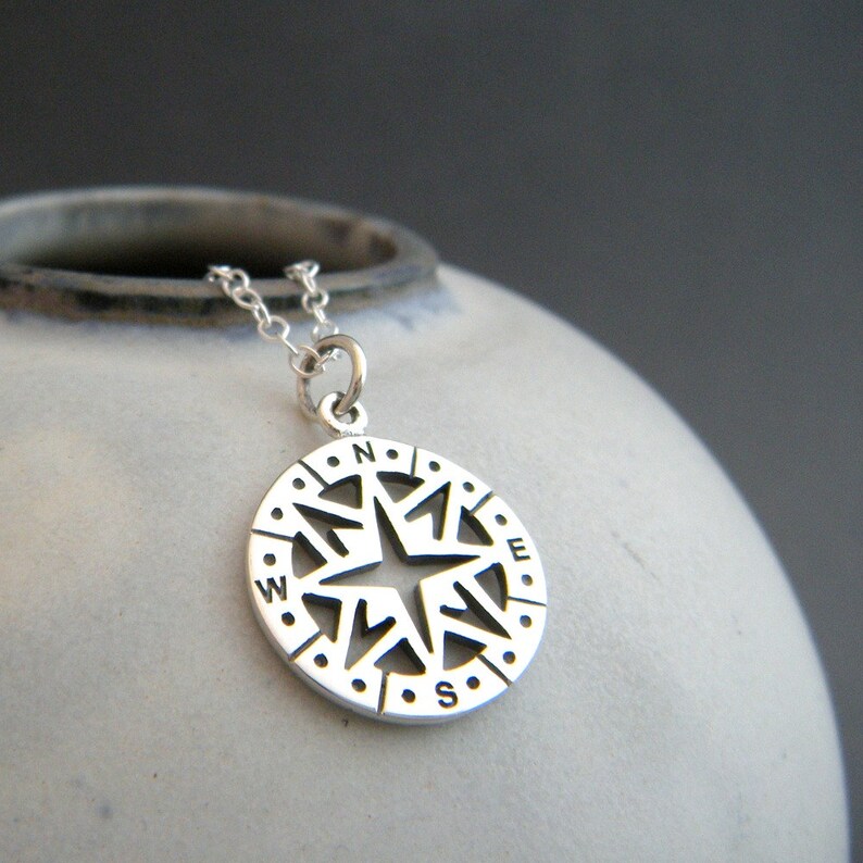 Sterling Silver Compass Necklace Small Simple Everyday Etsy