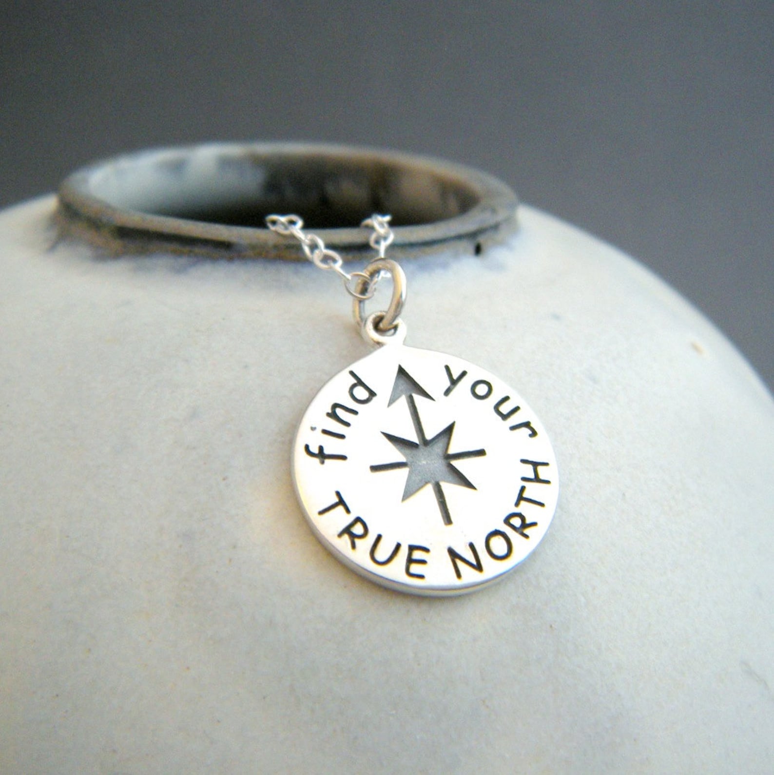 Silver compass necklace. sterling silver find your true north | Etsy