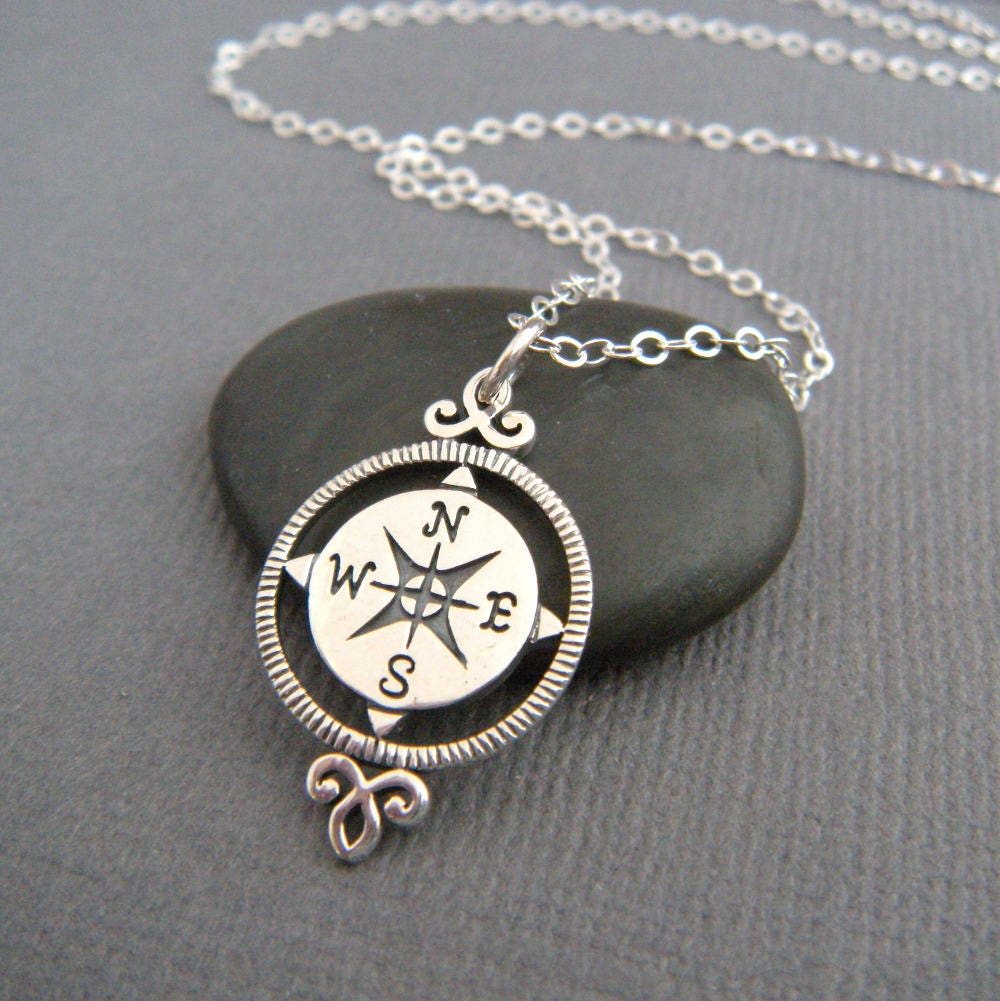 Sterling Silver Compass Necklace Small Simple Everyday Jewelry - Etsy