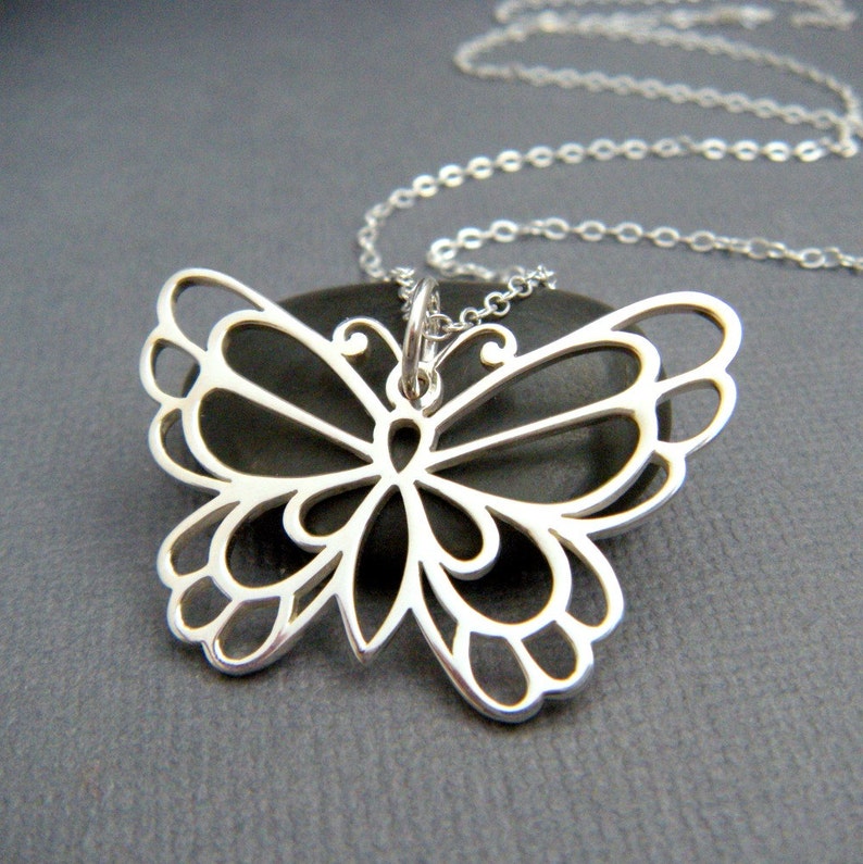 Large Silver Butterfly Necklace. Sterling Silver Wing Span - Etsy
