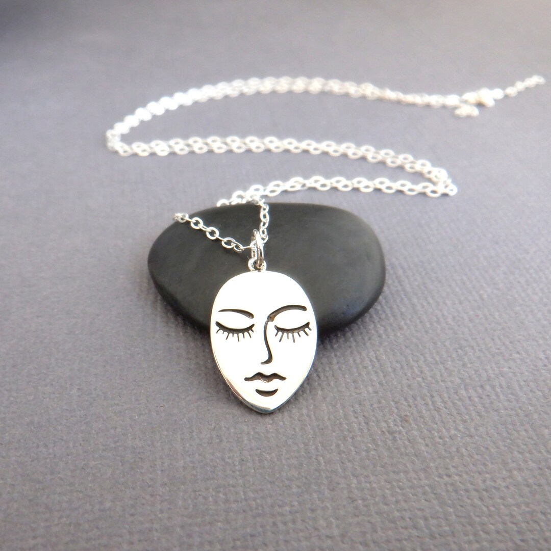 Sterling Silver Serenity Face Necklace Small Calm Zen Pendant ...