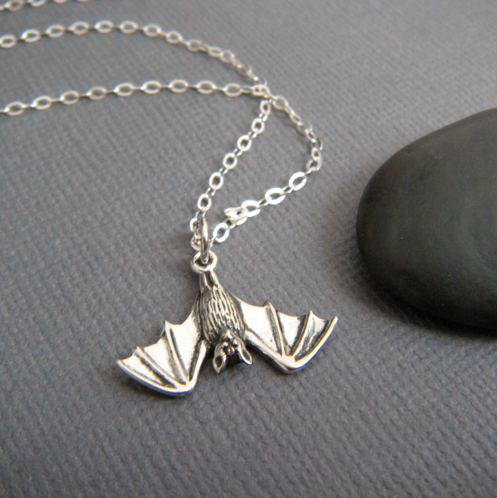 Small Sterling Silver Hanging Bat Necklace Tiny Halloween - Etsy