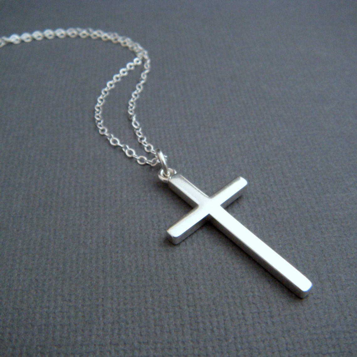 Silver Cross Necklace. LARGE. Sterling Silver Smooth Modern Cross ...