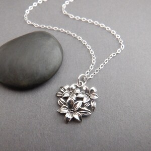 Sterling Silver Flower Cluster Necklace. Tiny Five Petal Blossom ...