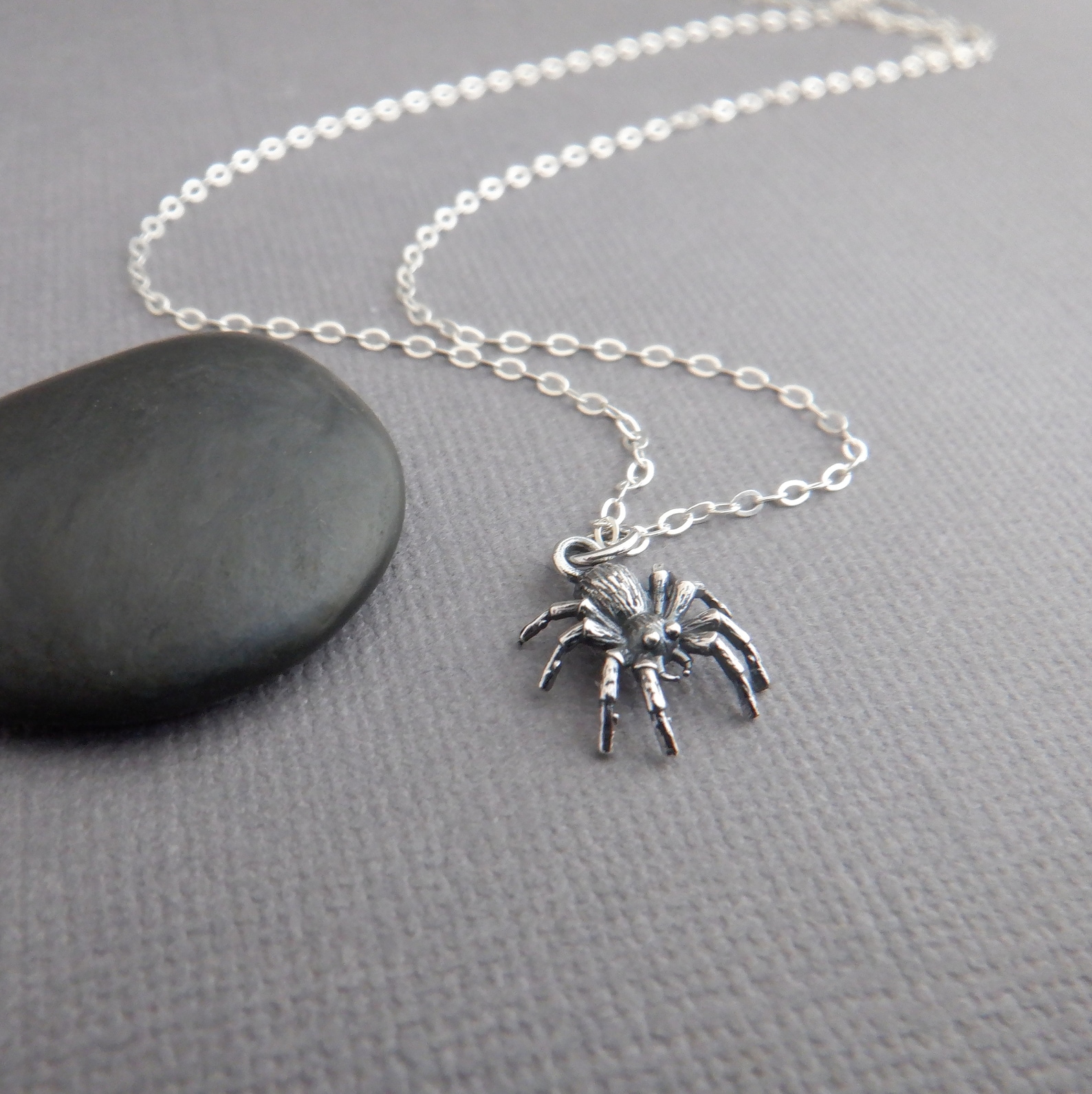 Sterling Silver Spider Necklace. Tiny Arachnid Pendant. Realistic Small ...