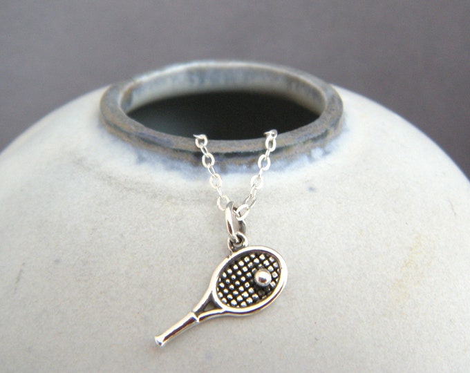 Sterling Silver Tennis Racquet With Ball Necklace Small Sports Pendant ...