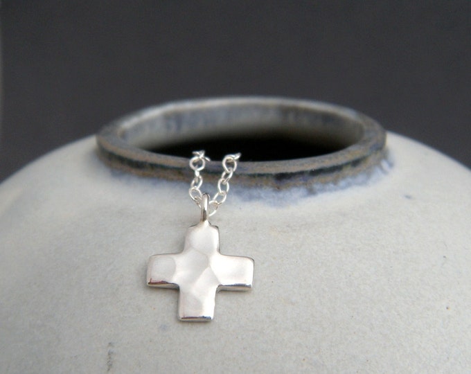 Tiny Silver Cross Necklace. Small Square Cross. Sterling Silver ...