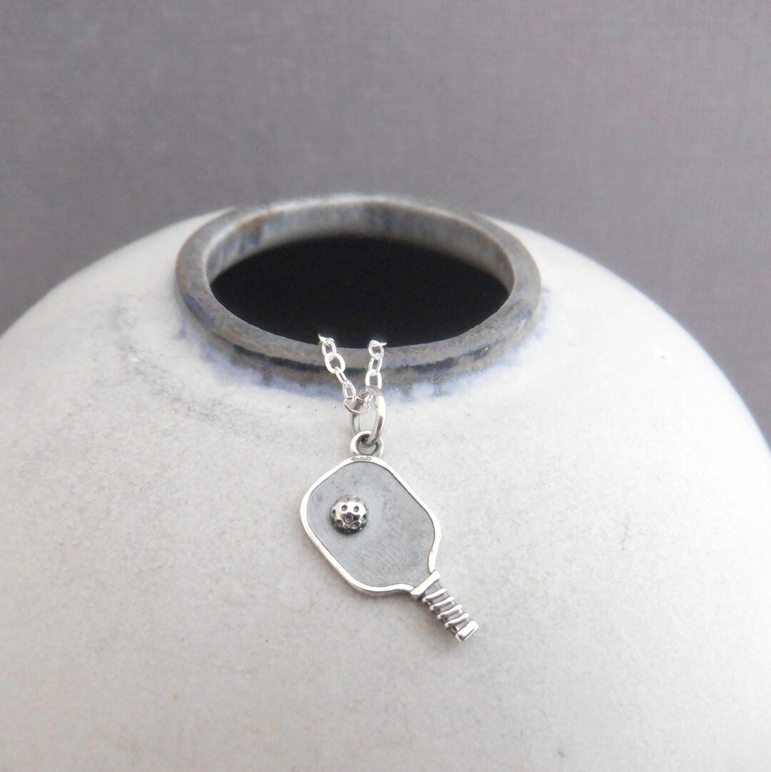 Tiny Sterling Silver Pickleball Paddle Necklace. Small Sports Racket ...