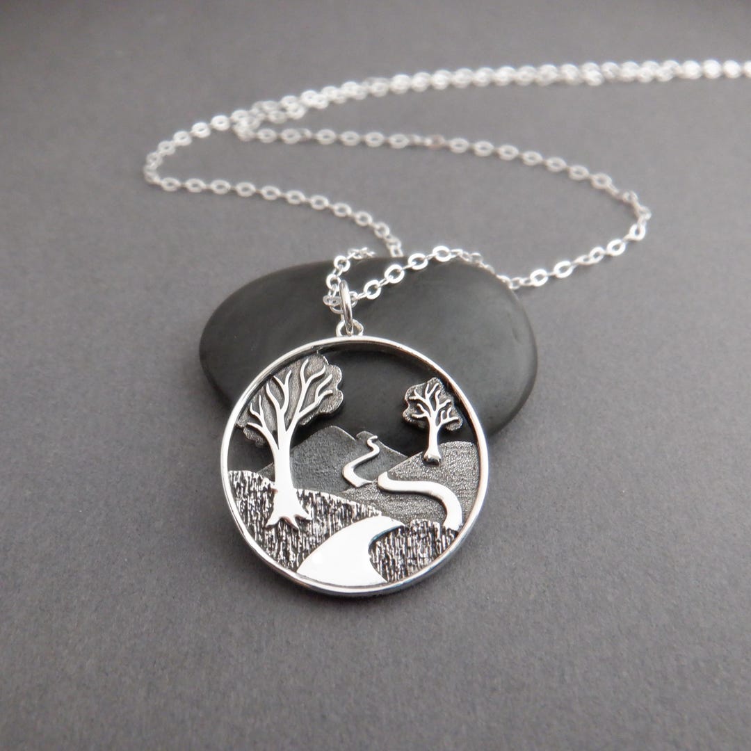 Sterling Silver Winding Path Journey Necklace. Small Nature Charm ...
