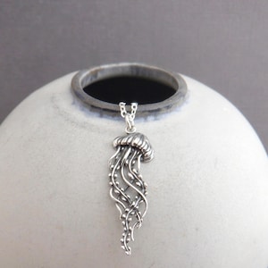 Small Sterling Silver Jellyfish Necklace. Detailed Sea Creature Pendant ...