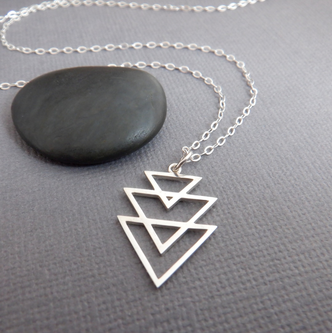 Sterling Silver Stacked Triangle Necklace - Geometric Minimalist ...