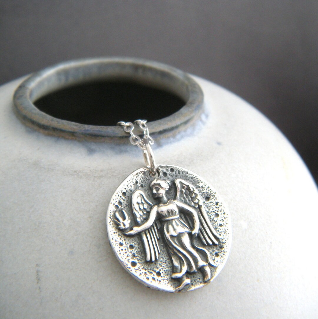 Sterling Silver Ancient Angel Coin Necklace Rustic Goddess Nike ...