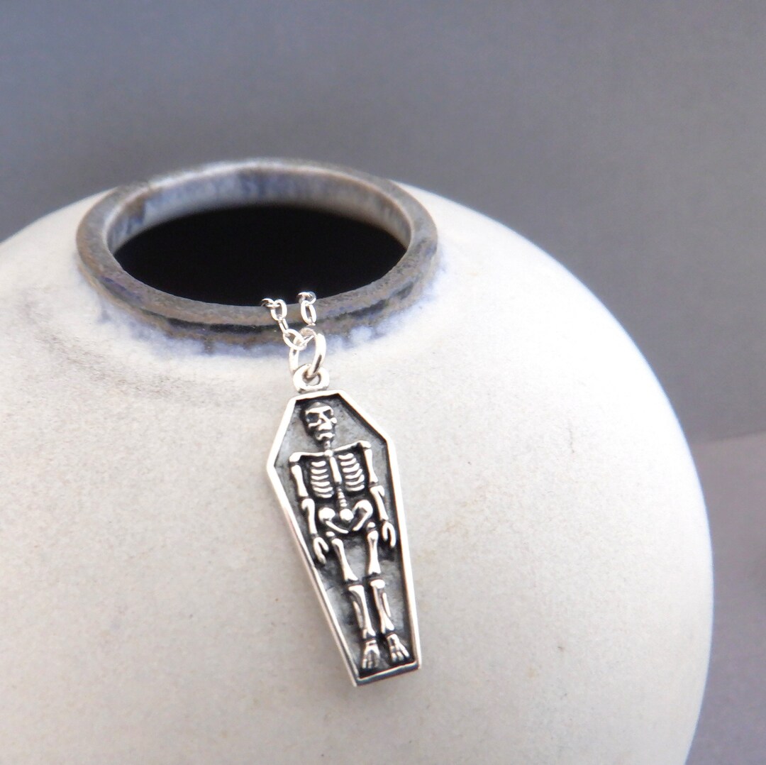 Sterling Silver Human Skeleton in Casket Necklace Small Halloween Tomb ...