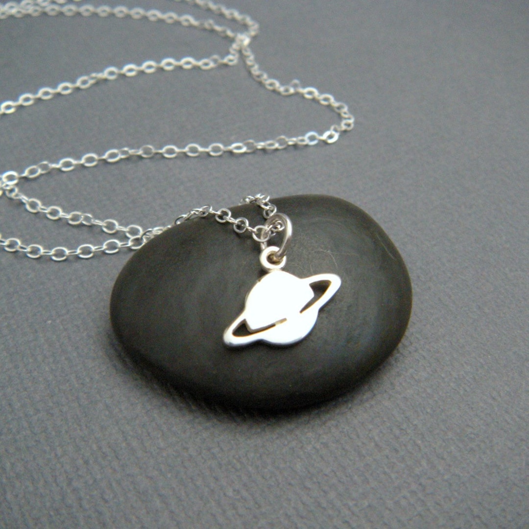 Tiny Sterling Silver Saturn Necklace. Small Planet With Ring Pendant ...