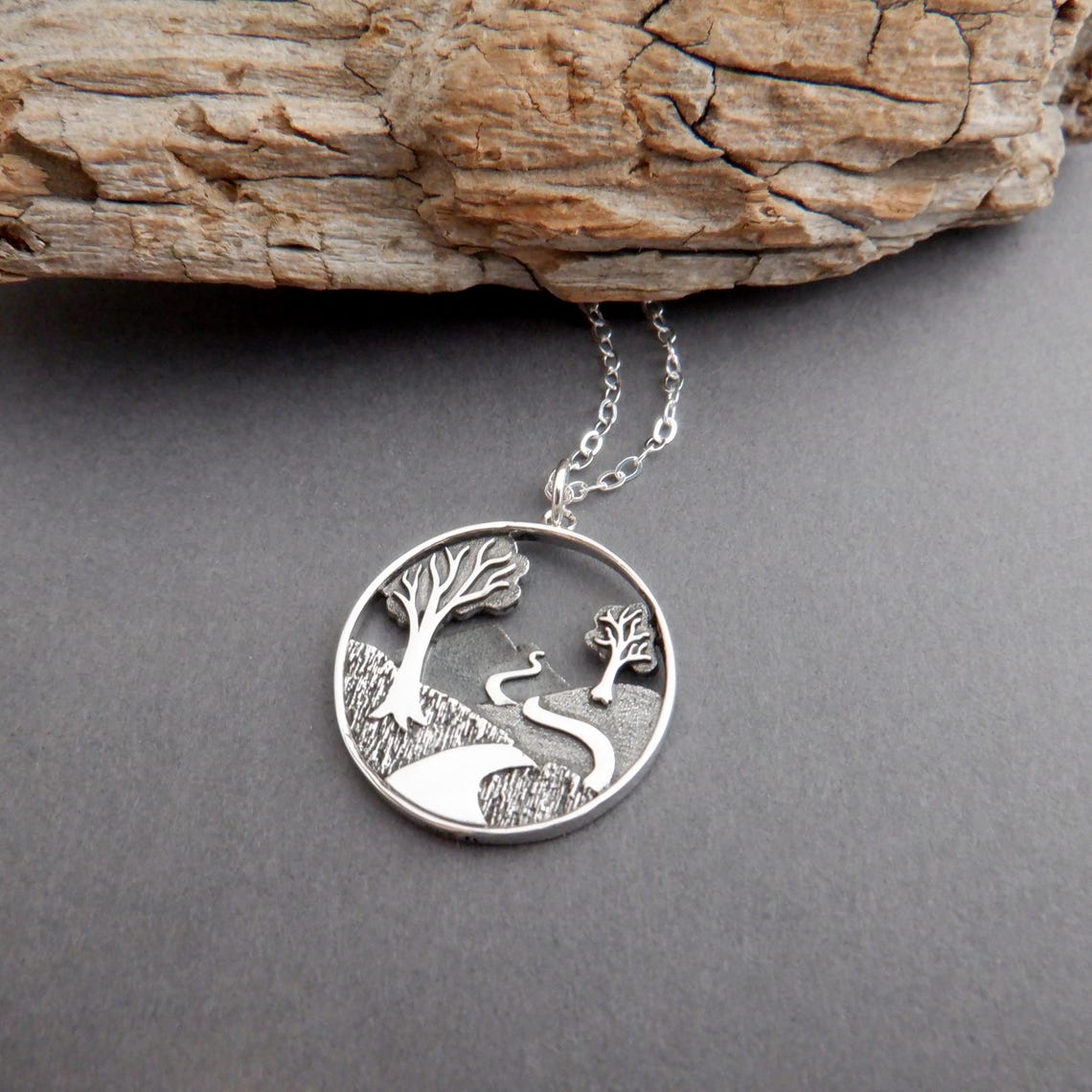 Sterling Silver Winding Path Journey Necklace. Small Nature Charm ...