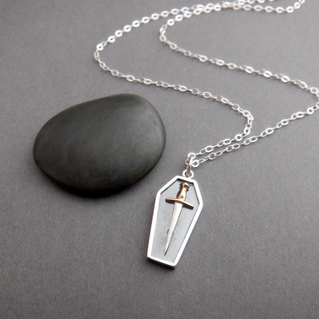 Sterling Silver Sword in Coffin Necklace. Bronze Power Protection Charm ...
