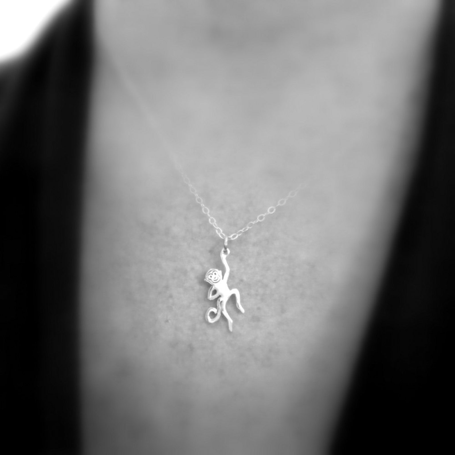 Tiny Silver Monkey Necklace. Small Sterling Silver Animal - Etsy