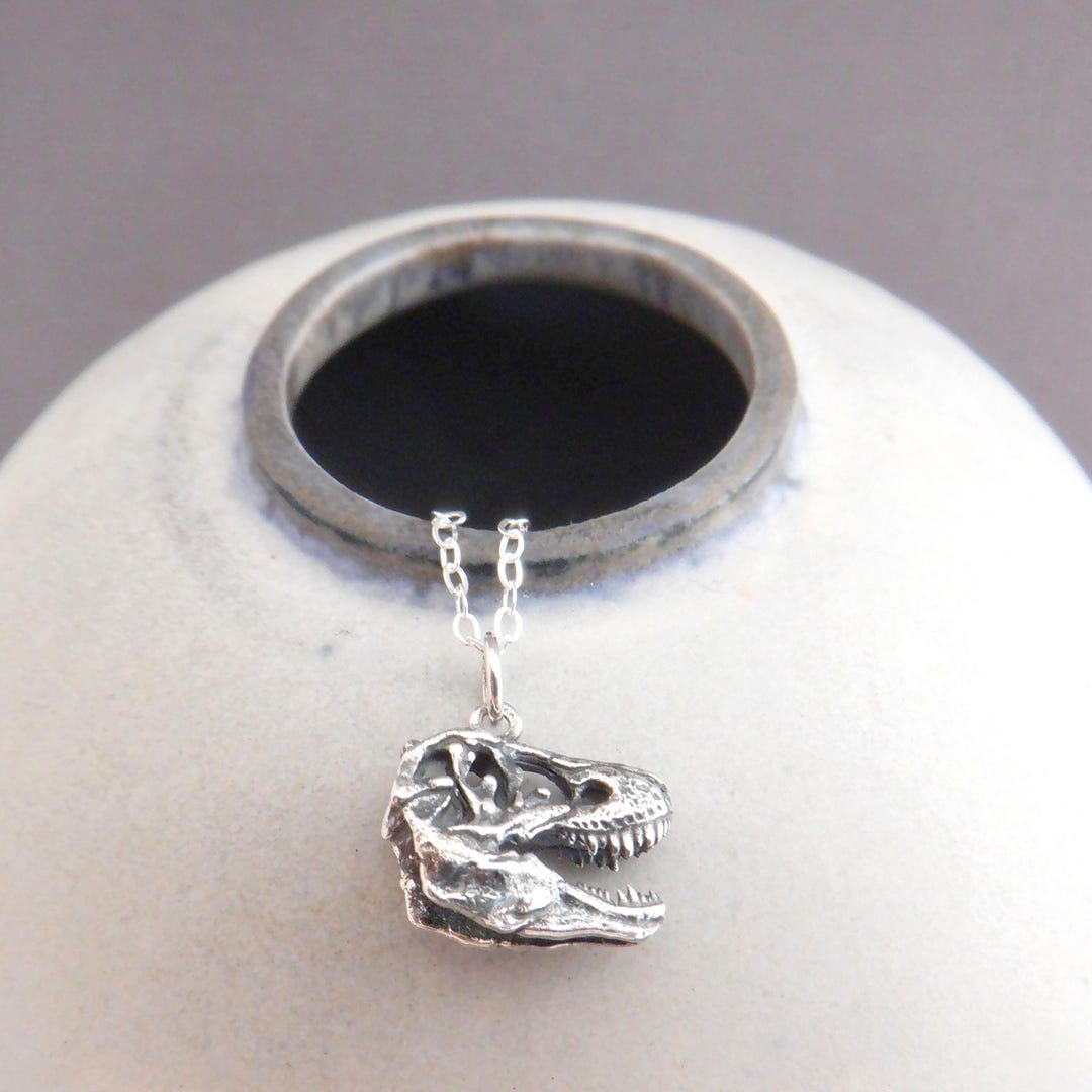 Sterling Silver T-rex Dinosaur Skull Necklace. Tyrannosaurus Rex ...