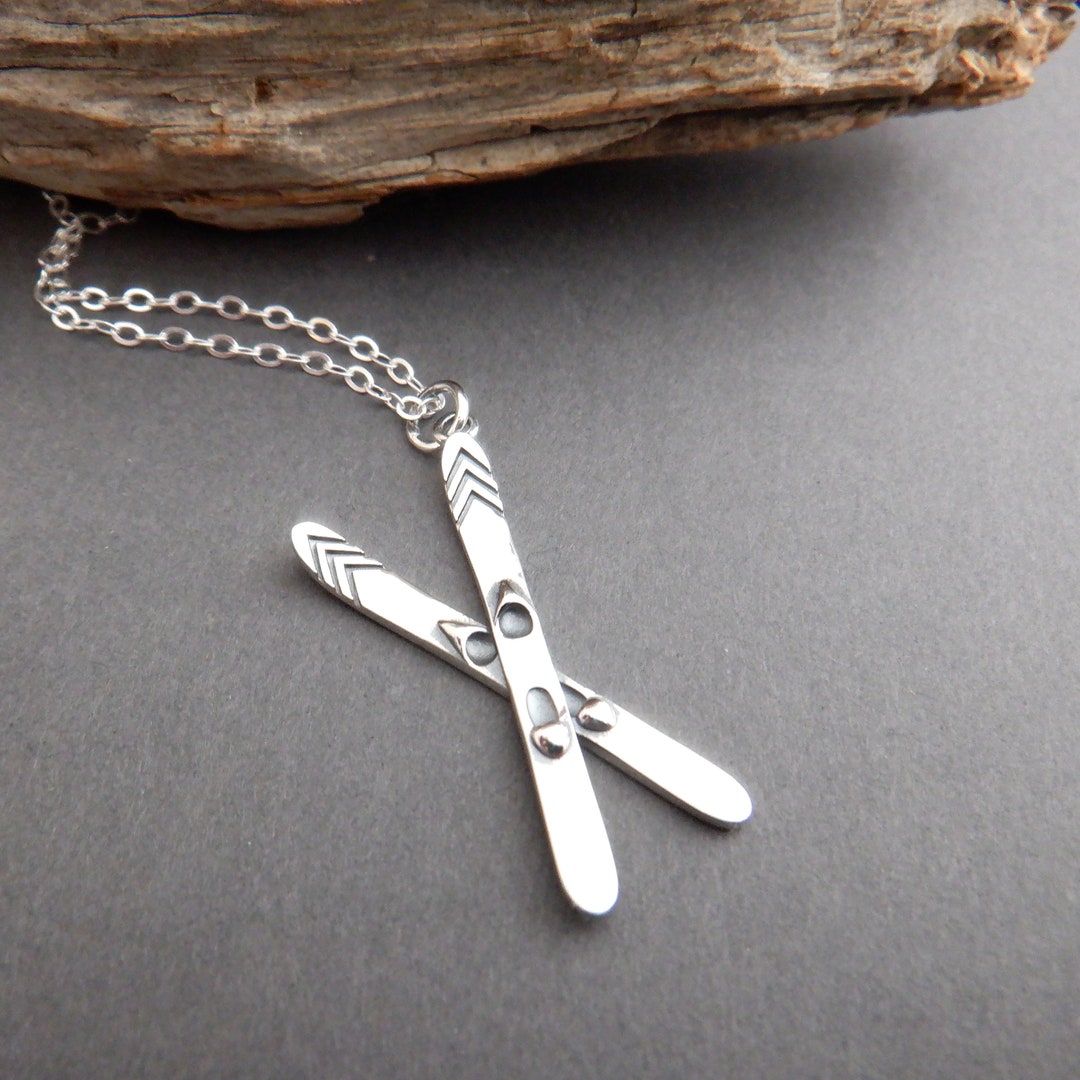 Tiny Sterling Silver Skis Necklace Small Winter Charm Womens Sports ...