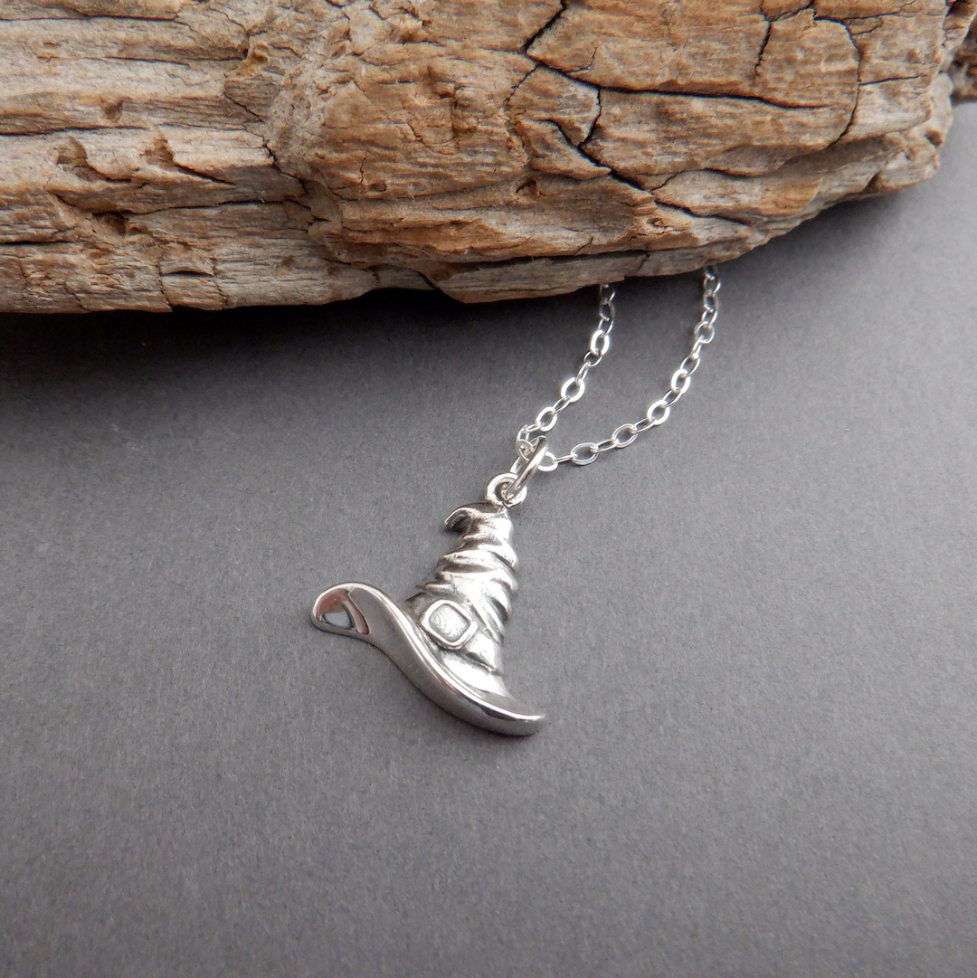 Tiny Sterling Silver Witch Hat Necklace. Small Halloween Charm. Mini Spooky Mysticism Jewelry ...
