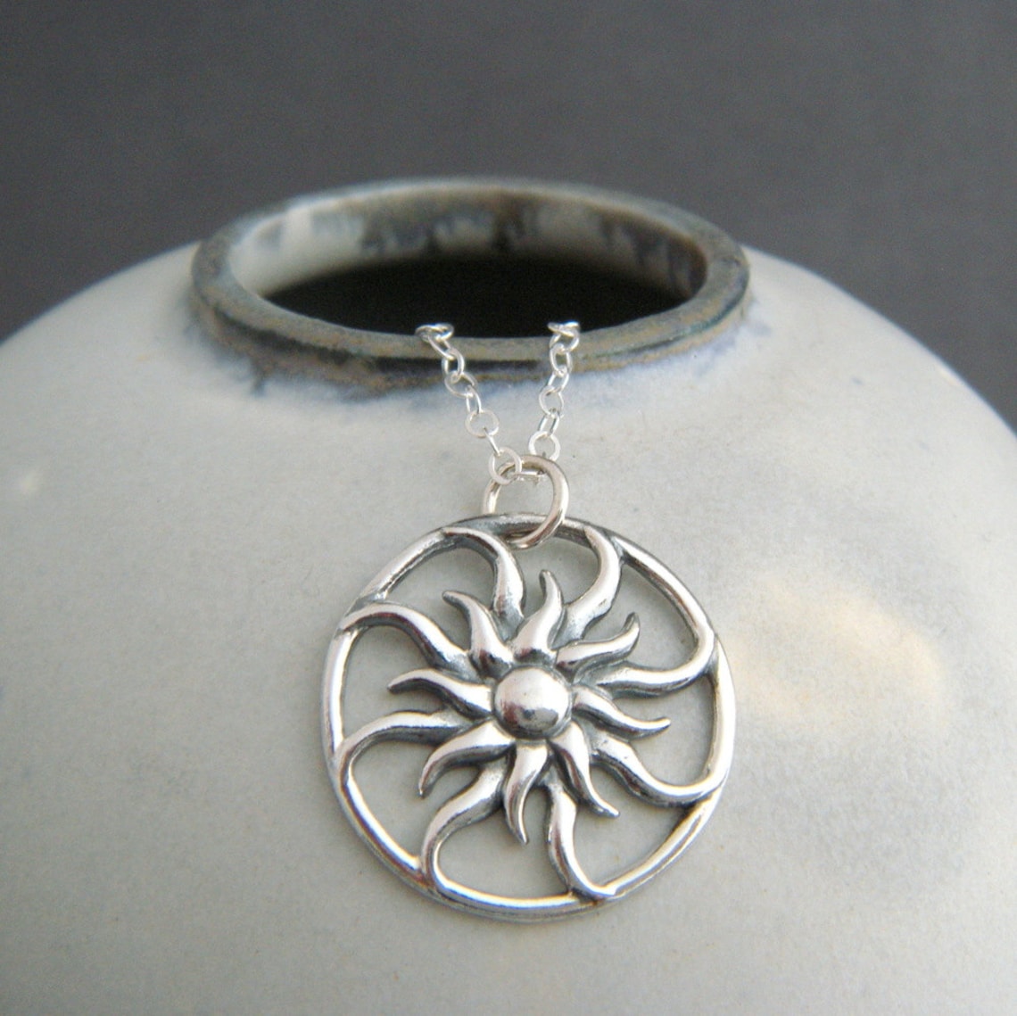 Sterling Silver Sun Necklace Small Sunburst Pendant Sunbeam - Etsy