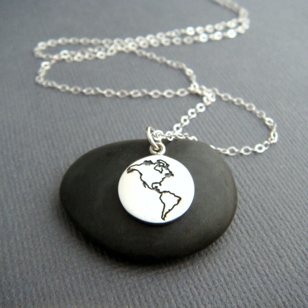 Sterling Silver World Map Necklace Atlas Globe Continent Simple Jewelry ...