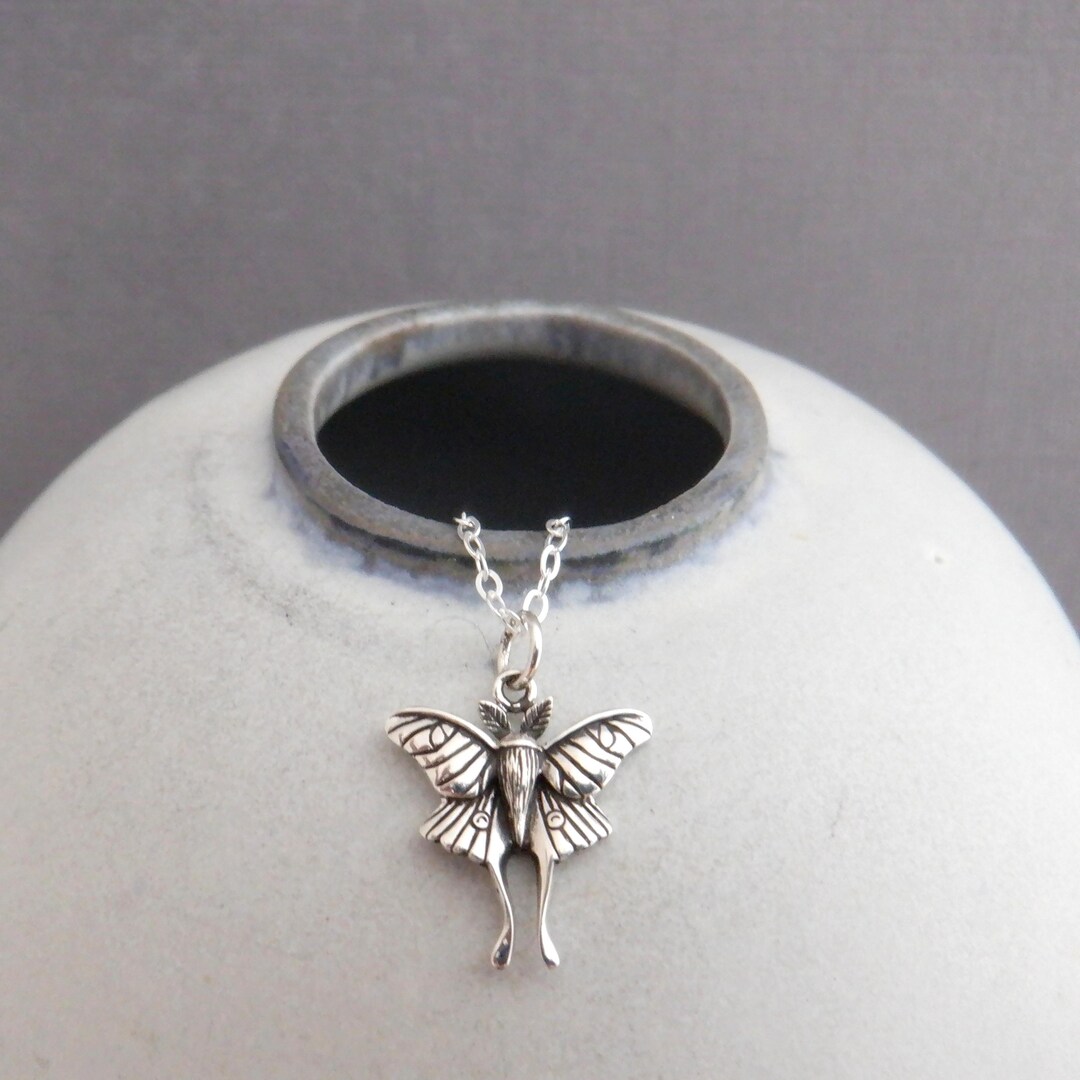 Tiny Sterling Silver Luna Moth Necklace. Petite Insect Charm. Dainty ...
