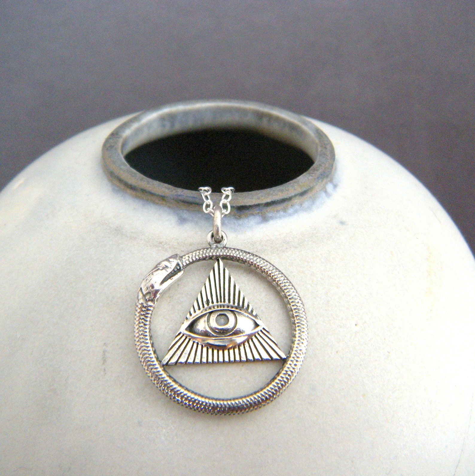 Sterling Silver All Seeing Eye Necklace: Ouroboros Snake Charm 3/4" - Etsy